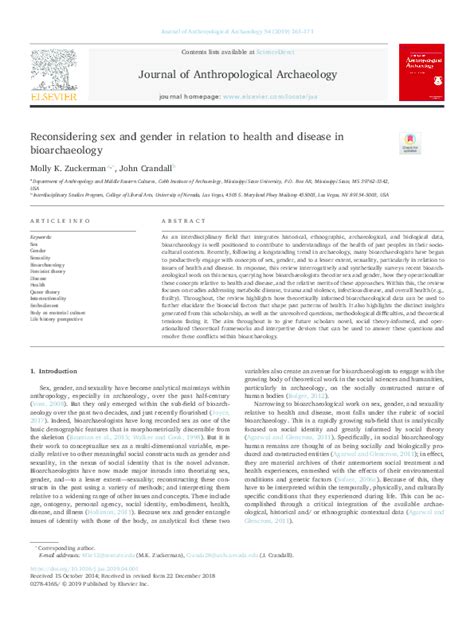 Pdf Reconsidering Sex And Gender In Relation To Health And Disease In Bioarchaeology