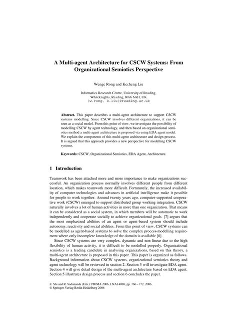 Pdf A Multi Agent Architecture For Cscw Systems From Organizational Semiotics Perspective