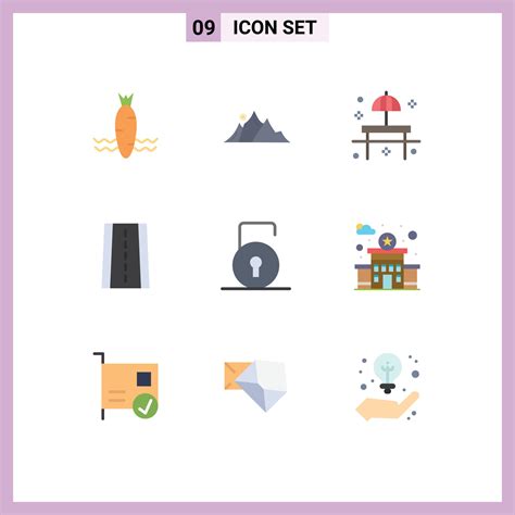 Set Of 9 Modern Ui Icons Symbols Signs For Key Road Sun Car Sunshade Editable Vector Design