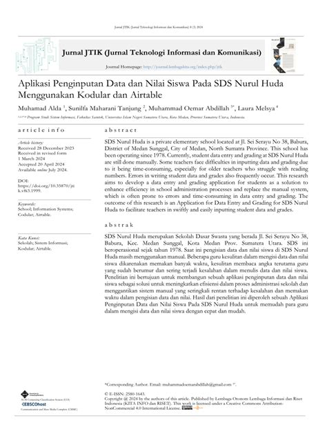 Pdf Aplikasi Penginputan Data Dan Nilai Siswa Pada Sds Nurul Huda Menggunakan Kodular Dan Airtable
