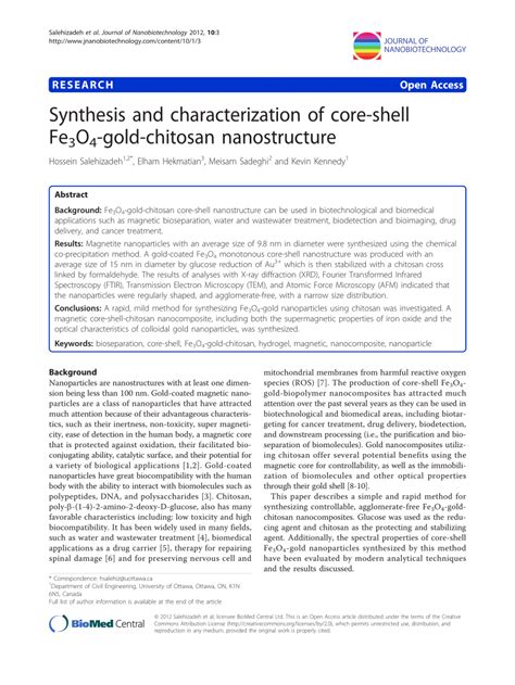 pdf synthesis and characterization of core shell fe3o4 gold chitosan