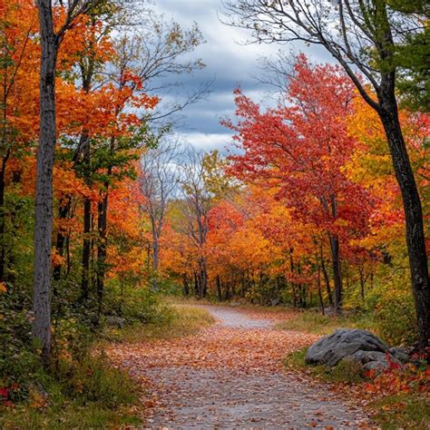 Glacial Mass Public Park With Dynamic Fall Foliage Premium Ai