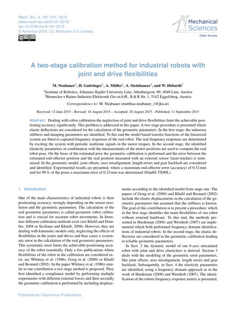 Pdf A Two Stage Calibration Method For Industrial Robots With Joint