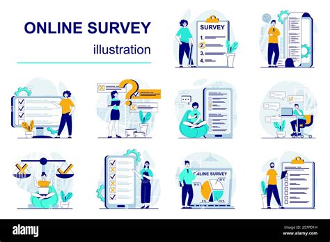Online Survey Concept With Character Situations Mega Set Bundle Of