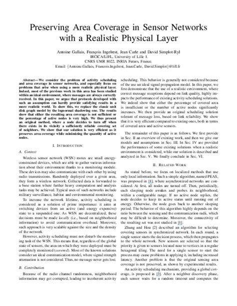 Pdf Preserving Area Coverage In Sensor Networks With A Realistic