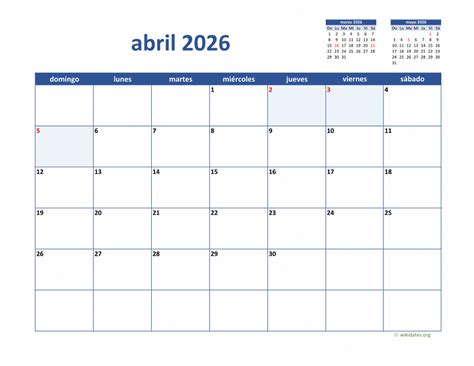 Calendario Del Mes De Abril 2026