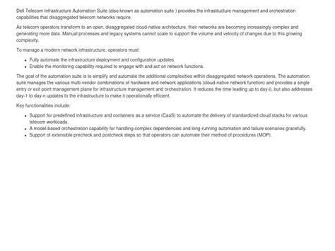 Dell Telecom Infrastructure Automation Suite Introduction Dell