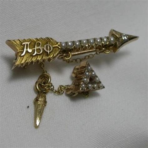 10K Yellow Gold Pi Beta Phi Badge Pin With Diamond And Pearls