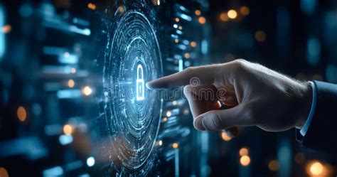 A Businessman Engages With A Glowing Digital Lock Icon Emphasizing The