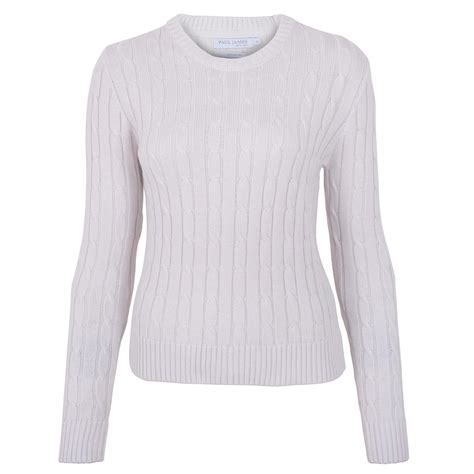 Womens Cable Knit Cotton Crew Neck Jumper Paul James Knitwear