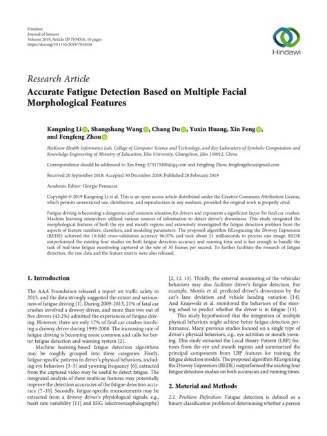 Pdf Accurate Fatigue Detection Based On Multiple Facial Morphological Features
