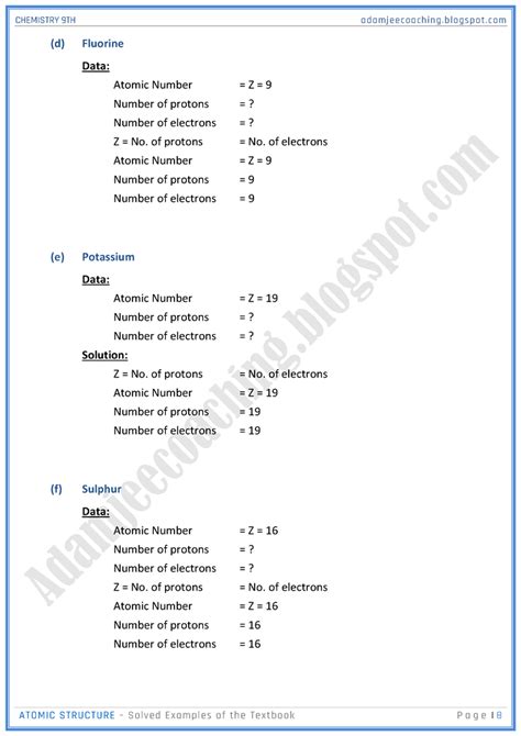 Adamjee Coaching Atomic Structure Solved Book Examples Chemistry 9th