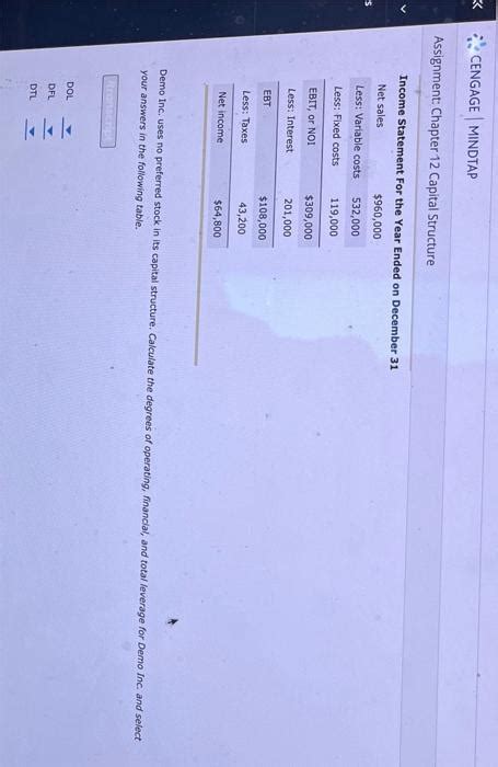 Solved 5 Calculating The Degrees Of Leverage Demo Inc