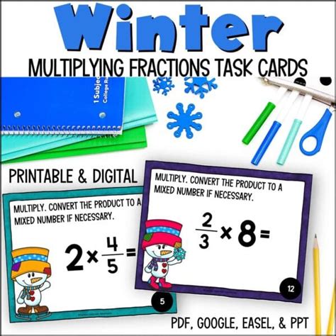 Winter Multiplying Fractions And Mixed Numbers Task Cards Curious