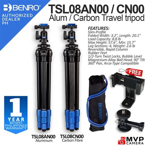 [authorized Ph] Benro Slim Lightweight Tripod Kit Tsl08an00 Aluminum Tsl08cn00 Carbon Fiber Mvp