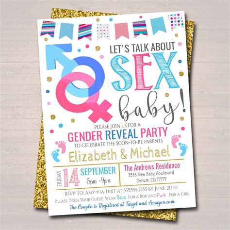 Gender Reveal Party Invitation Editable Template Gender Reveal