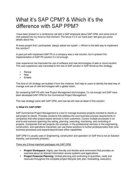 What Its Sap Cpm And Which Its The Difference With Sap Ppm Pdf
