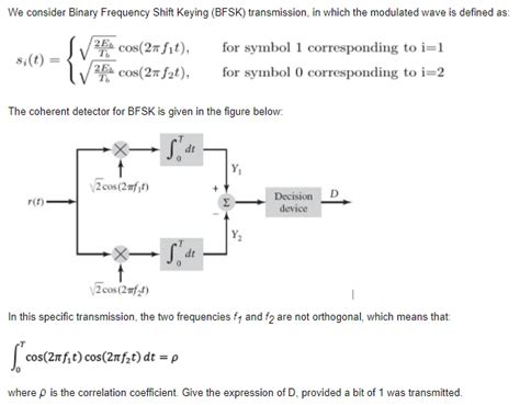 Solved We Consider Binary Frequency Shift Keying BFSK Chegg
