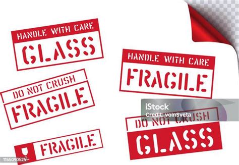 깨지기 쉬운 벡터 관리 복고풍 스티커 상자 기호를 사용 하 여 처리 합니다 화물에 대 한 물류 깨끗 한 고무 스탬프 세트 거리에 대한 스톡 벡터 아트 및 기타 이미지