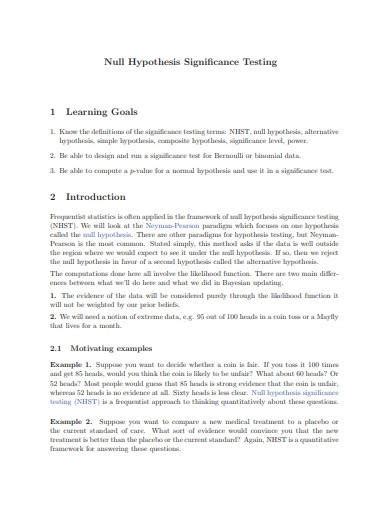 FREE Null Hypothesis Samples Templates In MS Word PDF