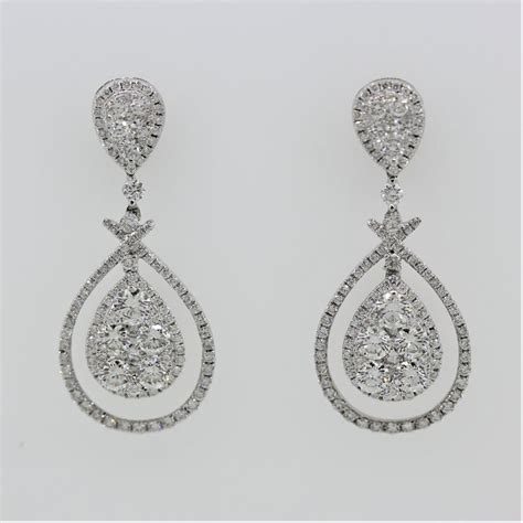 Diamond Cluster Gold Drop Earrings For Sale At 1stdibs