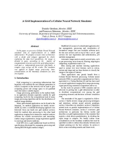Pdf A Grid Implementation Of A Cellular Neural Network Simulator Francesco Maiorana