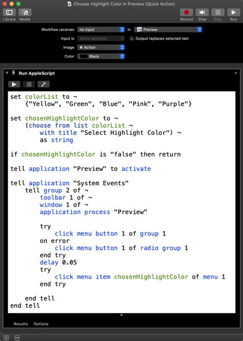 Macos Applescript To Select A Highlight Color In Preview Stack Overflow