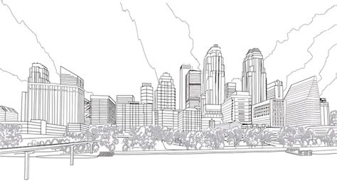 A Drawing Of A City Skyline With A Tree In The Foreground Premium AI Generated Image