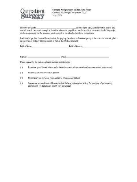 Sample Assignment Of Benefits Form Courtesy Fill Online Printable With