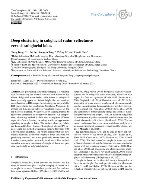 pdf deep clustering in subglacial radar reflectance reveals