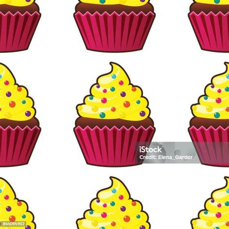 컵 케 잌은 벡터 완벽 한 패턴입니다 머핀 달콤한 질감 배경입니다 화려한 디저트 배경 막입니다 인쇄 장식 직물에 대 한