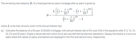 Solved The Remaining Loan Balance B Of A Fixed Payment N
