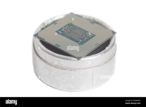 Central Processing Unit CPU Processor Microchip On The Packaging Box Isolated On White