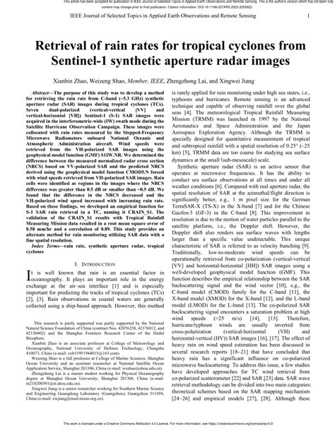 Pdf Retrieval Of Rain Rates For Tropical Cyclones From Sentinel 1