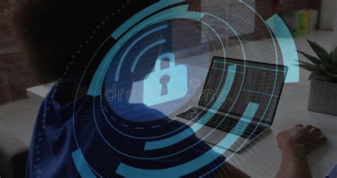 Woman It Specialist Typing Code On Laptop Showing Holographic Lock