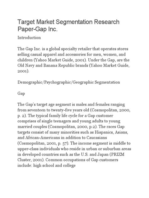 Target Market Segmentation Research Paper