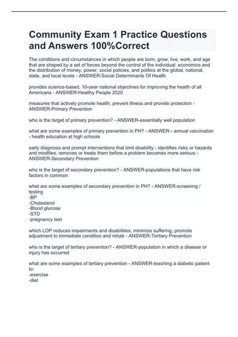 Community Exam 1 Practice Questions And Answers 100 Correct Community Health Nursing Stuvia Us