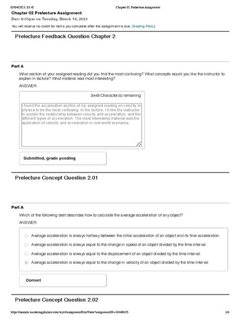 Chapter 02 Prelecture Assignment Pdf Acceleration Velocity