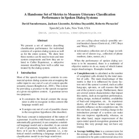 A Handsome Set Of Metrics To Measure Utterance Classification Performance In Spoken Dialog