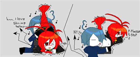 Rule 34 Black Tail Blue Hair Blushed Crustacean Demon Demon Tail Female Funamusea Licking