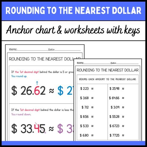 Rounding Money To The Nearest Dollar Anchor Chart And Worksheets With Keys