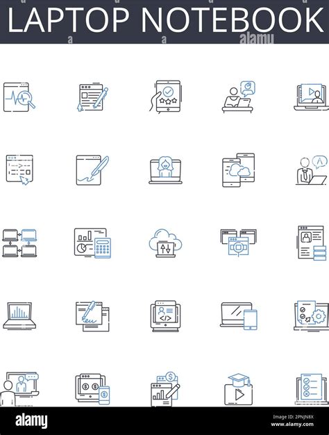 Laptop Notebook Line Icons Collection Portable Computer Mobile Computer Notebook Computer