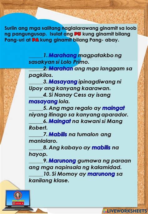 Mga Uri Ng Pang Abay Worksheet For Grade 2 Free Schedule And Planner