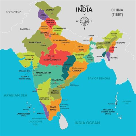 인도 국가 지도 프리미엄 벡터