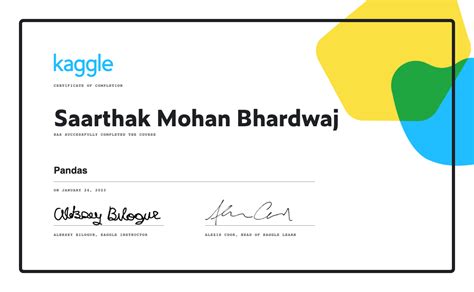 Saarthak Mohan Bhardwaj Completed The Pandas Course On Kaggle