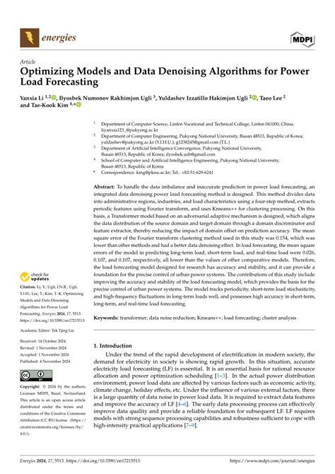 Pdf Optimizing Models And Data Denoising Algorithms For Power Load