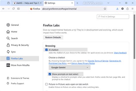 tip how to enable or disable ai chatbot in firefox sidebar askvg