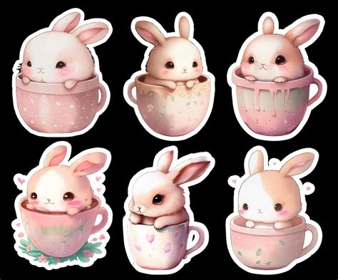Kawaii Bunnies Set Of 24 Stickers Sticker Journal Sticker Scrapbook Stickers Rabbit Sticker