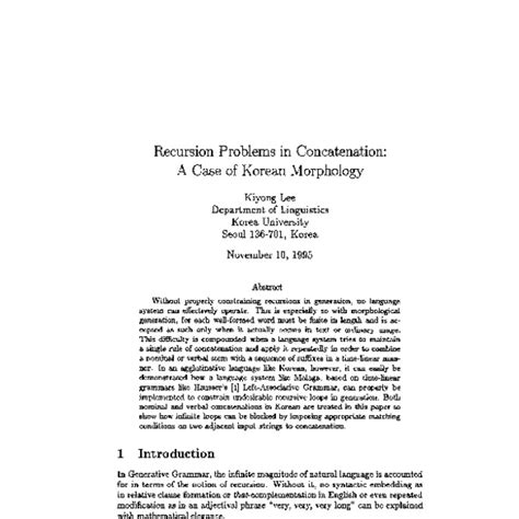 Recursion Problems In Concatenation A Case Of Korean Morphology Acl Anthology