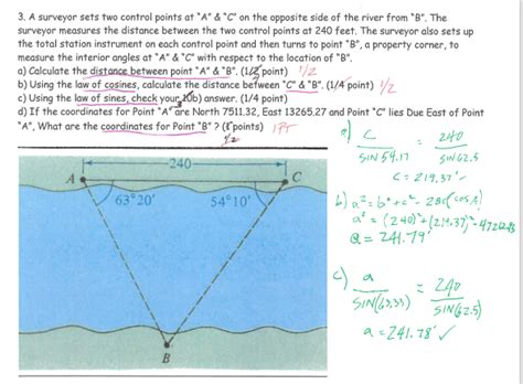 solved 3 a surveyor sets two control points at a and c